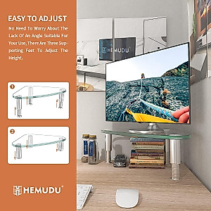 Hemudu Clear Glass Computer Monitor Riser / Triangle Desktop Universal Corner Stand for Computer Monitor & Laptop HD01T-003