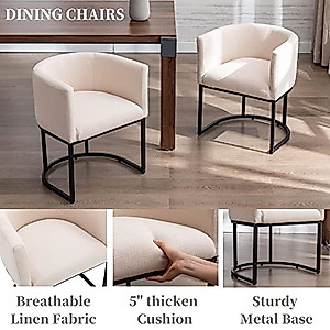 RIVOVA Mid Century Modern Dining Room Chairs Set of 3, Linen Upholstered Arm Chairs with Back and Black Legs Accent Chairs Side Chairs for Home Kitchen Living Room, Cream