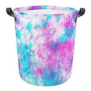 BlueKeyStudio Pink Blue Tie Dye Funny Print Laundry Basket Clothes Hamper for Toy Storage, One size