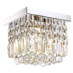 Moooni Chandelier, Hallway Crystal Chandelier, 1-Light Mini Modern Square Flush Mount Ceiling Light Fixture for Closet Foyer W8