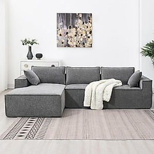 VnndeNest 111" Modular Sectional Couch, Comfy Chenille Fabric Floor Sofa, L-Shape Sectional Sofa with Chaise Lounge, Free Combination Foam-Filled Sleeper Sofa for Living Room, Apartment, Grey