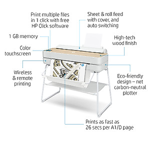 HP DesignJet Studio Wood Large Format Plotter Printer - 24", with Roll Cover, Auto Sheet Feeder & Stand (5HB12A)