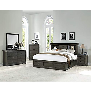 HABITRIO King Bed Frame, Solid Wood and Composite Construction King Size Storage Bed with Headboard w/ 3 Hidden Drawers&2 Bookshelves, Footboard w/ 2 Storage Drawers, No Box Spring Needed, Dark Gray