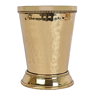 HANDTECHINDIA Mint Julep Cups For Bourbon Cocktail Moscow Mule Kentucky Derby Classic Beaded Trim Border Made by Soild Brass Capacity-12 Ounce (Hammered, 2)
