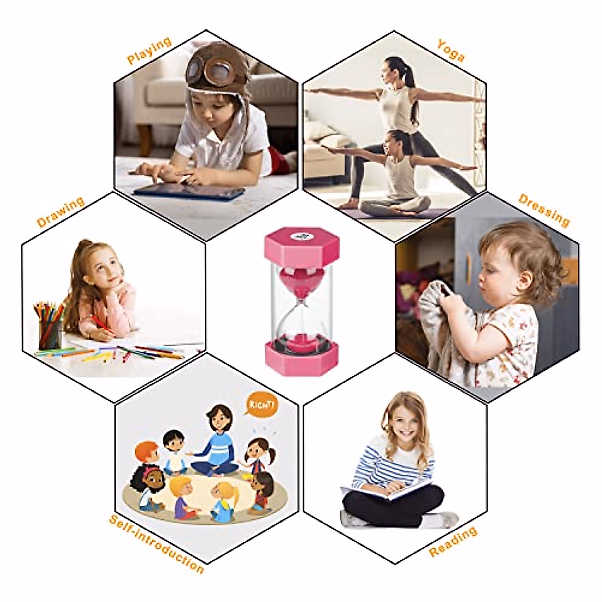 5 Pack Sand Timer Colorful Sandglass Timer Hourglass Set Sand Clock Timer Hourglass 1/3/5/10/30 Minutes for Games Classroom Kids Kitchen Office Deko