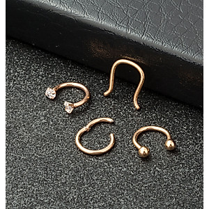 YOVORO 16G 3-4PCS 316L Stainless Steel Septum Piercing Nose Rings Hoop Cartilage Tragus Retainer Body Piercing Jewelry 8-10MM (e: 8pcs Silver-Tone+Rose Gold 8mm)