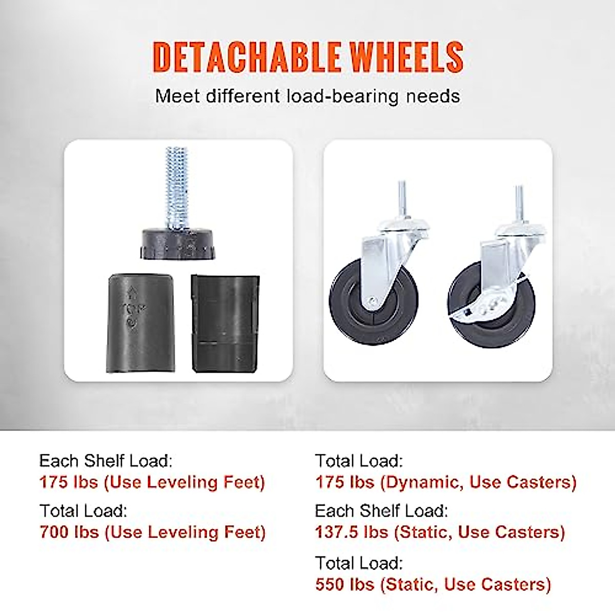 VEVOR Storage Shelving Unit, 4-Tier Adjustable Storage Shelves, 48" L x 18" W x 74" H Garage Storage Shelves, Metal Shelves with Wheels for Kitchen Pantry Basement Bathroom Laundry