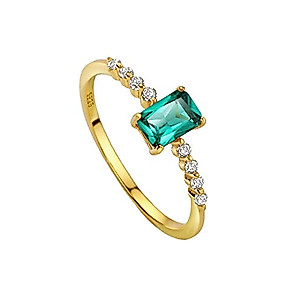 Michooyel S925 Dainty Emerald Baguette Rings CZ Band Rings 18K Gold Plated Sterling Silver Fine Jewelry for Women