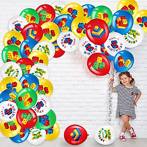 Harrycle 60 Pieces Building Blocks Birthday Party Balloons,brick Themed Latex Building Balloons Blocks Decorations for Kids Toddlers Birthday Party Supplies Decoration