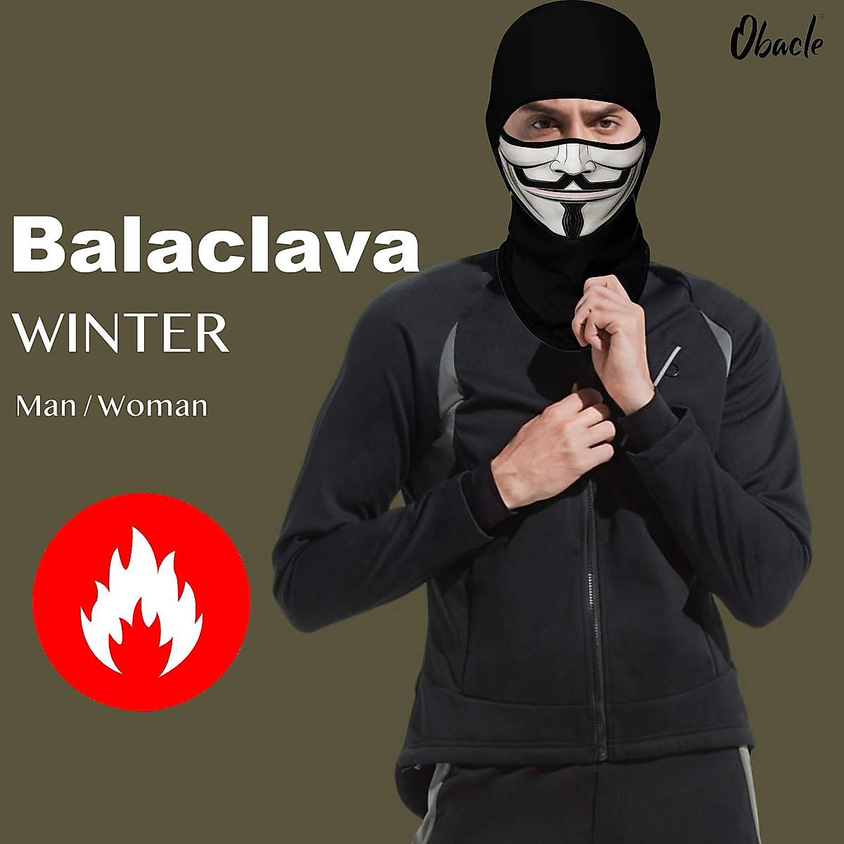 Obacle Balaclava Face Mask Men Women for Winter Cold Weather Ski Hunting (Men White Face Black Beard)
