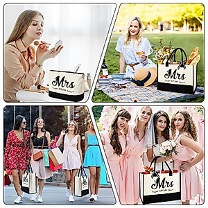Mrs 2024 Bride Canvas Tote Bag with Bride Makeup Bag, Bride Gifts Bride Bag Tote for Wedding Bridal Shower Bachelorette Party Engagement Honeymoon, Miss to Mrs Bag, Bride to Be Gifts, Future Mrs Gifts