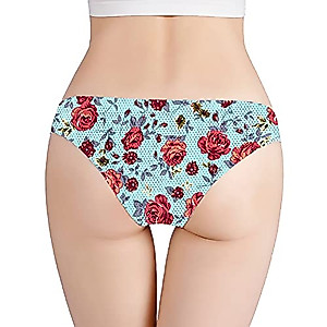 5 pack floral print panties for women low waist silky briefs teen girls invisible comfy panty lovely graphic lingerie Light Blue