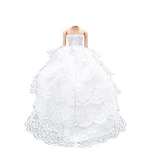 E-TING Handmade Wedding Evening Party Dress Clothes Gown Veil for Girl Dolls (White)