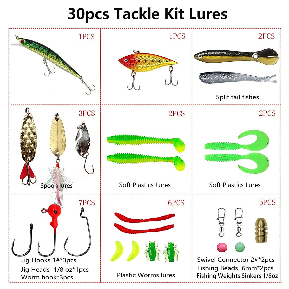 UperUper Fishing Lures Kit Set, Baits Tackle Including Crankbaits, Topwater Lures, Spinnerbaits, Worms, Jigs, Hooks, Tackle Box and More Fishing Gear Lures for Bass Trout
