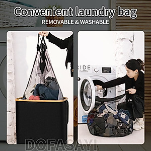 150L Large Laundry Hamper with Lid - Tall Laundry Basket with Removable Bag, Bamboo Handles, Collapsible, Sturdy, Hamper for Bedroom, Bathroom, Dorm, Laundry Room, Black