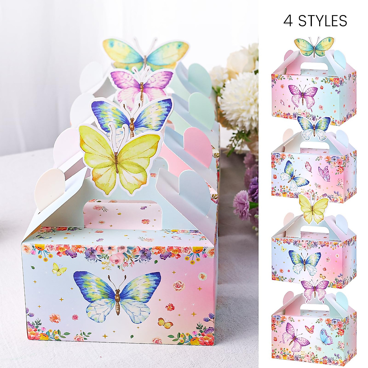 VGOODALL 12PCS Butterfly Party Favor Boxes, Goodie Gable Treat Box Paper Candy Box for Birthday Party Supplies Baby Shower Wedding Party