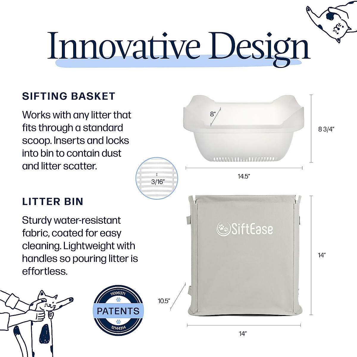 Cat Litter Sifter - SiftEase Sifting Litter Box Cleaner, Fast & Easy Scoop Free Cleaning, Large Sifter with Bin for Odor Control and Longer Lasting Litter