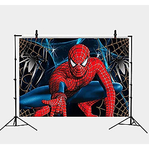 REAGTUGHT 7x5ft Superhero Spiderman Photography Backdrops Superhero Super City Decoration Boys Kids Birthday Party Banner Photo Background Baby Shower Cake Table Studio Booth Props