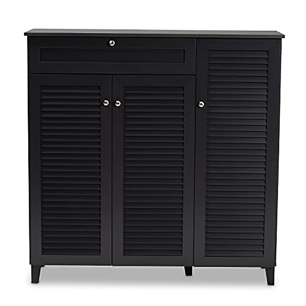 Baxton Studio Coolidge Wood 11-Shelf and Drawer Shoe Cabinet in Dark Gray
