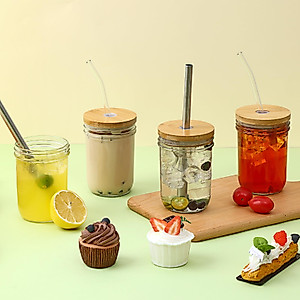 Moretoes Mason Jar Cups with Lids and Straws, 4pcs 16oz Glass Iced Coffee Cups, Drinking Glasses Set, Reusable Boba Bottle, Cute Travel Tumbler Cup, Smoothie Cup