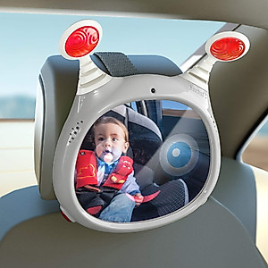Oly Active Baby Car Mirror – Shatter-Proof Rear Facing Infant Mirror Entertains, Soothes, and Keeps Baby Visible – 10 x 11.7 x 3.1 In. Adjustable Headrest Mirror with Remote Control by Benbat, Gray