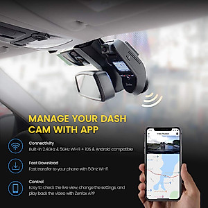 3 Channel Dash Cam, Zenfox 2K 1440P Front+1080P Interior+1080P Rear Triple Dash Camera, Dual-Band WiFi, IR Night Vision, Built-in GPS, Parking Mode, Motion Detection, G-Sensor, Support 256GB Card