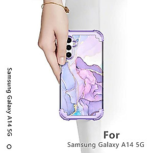 Hekodonk for Samsung Galaxy A14 5G Case,[Tempered Glass Screen Protector + Camera Lens Protector],Heavy Duty Shockproof Protection Hard Plastic+Silicone Rubber Hybrid Case for Galaxy 14 5G Purple