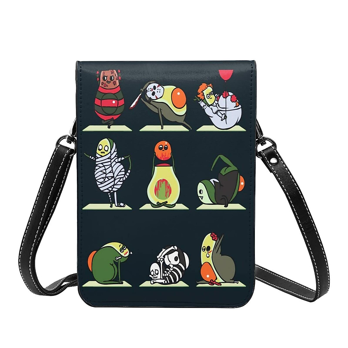Horror Avocado Cell Phone Purse, DRAYTSO Yoga Avocado Crossbody Bag Small Leather Shoulder Bag for Women Wallet Sling Bags Handbag with Adjustable Strap