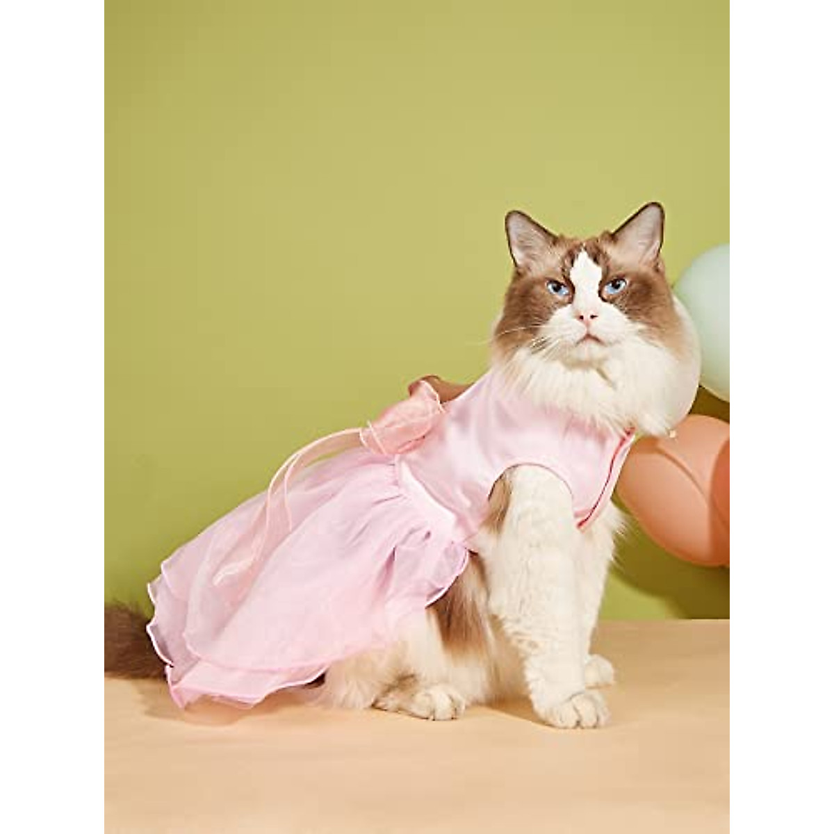 QWINEE Bowknot Decor Dog Dresses Contrast Mesh Kitten Puppy Princess Dress Small Medium Dog Kitten Skirt Costume Sundress Pink A XS