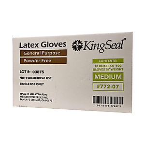 KingSeal Size SMALL Latex General Purpose Gloves, Powder Free, 4 mil, Non-Medical Uses Only - 1 Box of 100 Gloves By Weight