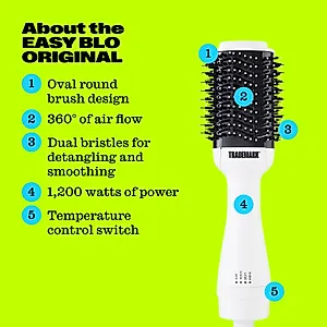 Trademark Beauty Hair Dryer Brush in One, Blow Dryer Brush, Wet and Dry Hair, Anti-Frizz Ions, Smooths, Ceramic, Creates Volume, All Hair Types - White
