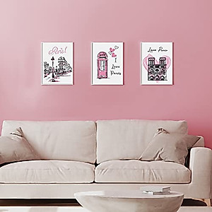 Spakon 9 Pieces Paris Bathroom Decor for Girls Paris Wall Art Paris Theme Room Decor Romantic Paris Room Decor Pink Eiffel Tower Wall Art Paris Bedroom Pictures for Girl
