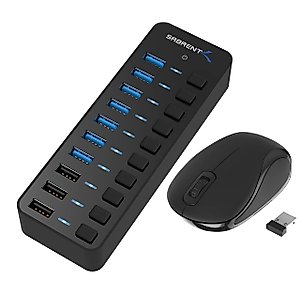 Sabrent 60W 10-Port USB 3.0 Hub + Mini Travel 2.4GHz Wireless Mouse with Nano Receiver