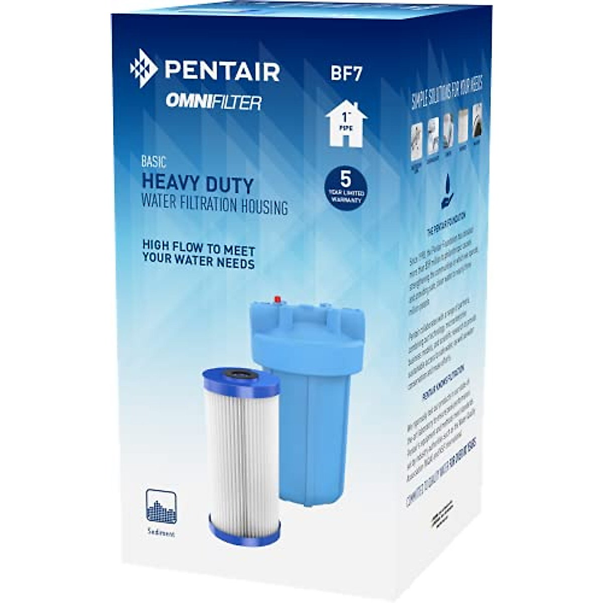 Pentair OMNIFilter BF7 Water Filtration System, 10" Basic Whole House Heavy Duty Filtration System, Includes 10" Blue Heavy Duty Housing, RS6 Sediment Reduction Cartridge and All Tools, 3 Piece Set