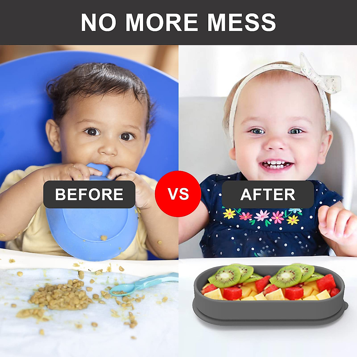 KVK Silicone Suction Go Bowls 2 in 1 Compact Design, Toddler Plate with Upgraded Suction Cup for Baby Kids Infant, Little Bowls On The Go, 2 Set Blue