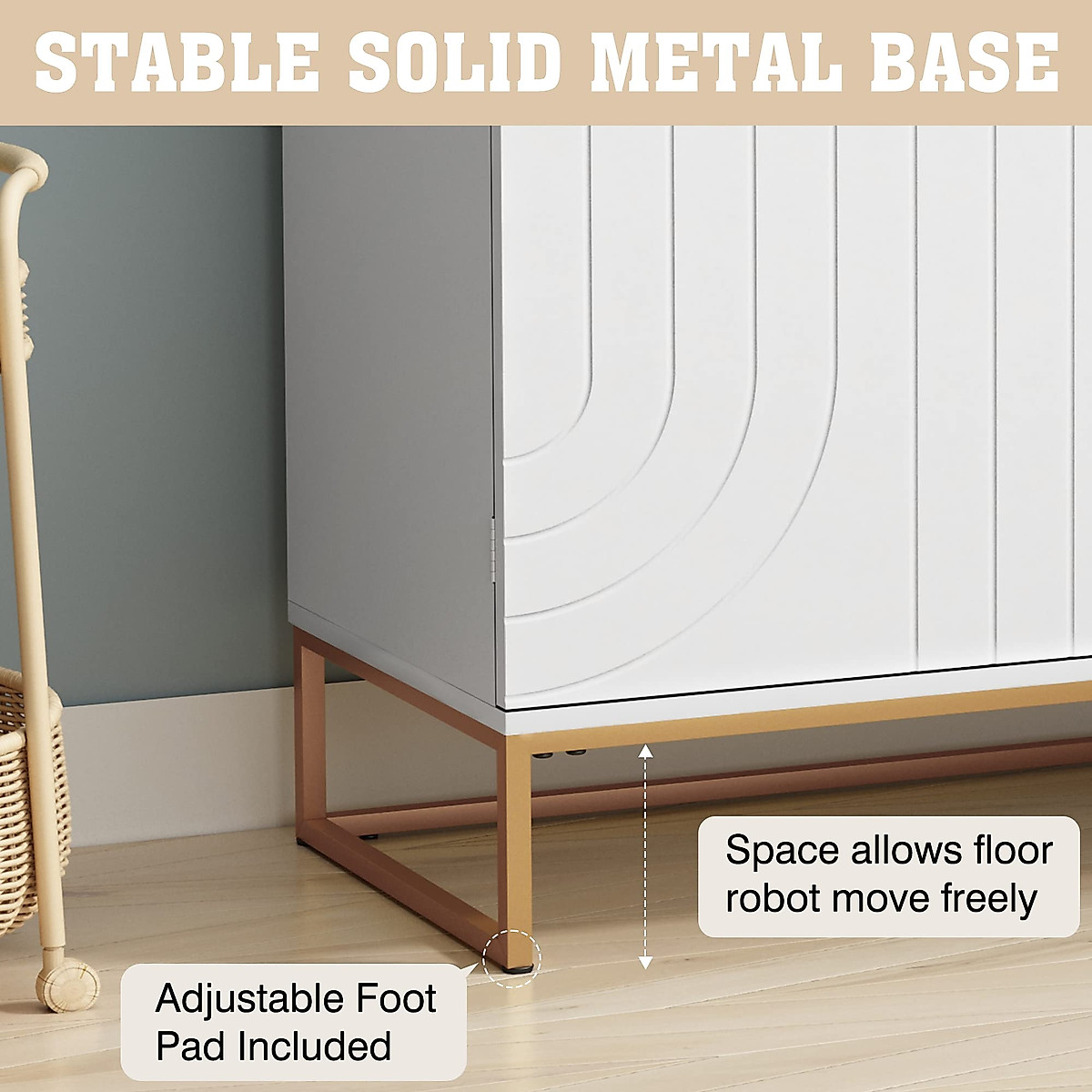 HLR Accent Wood Grain Cabinet with 2 Doors, Storage Cabinet Sideboard with Gold Metal Legs for Living Room,Entryway and Kitchen Dining Room, White