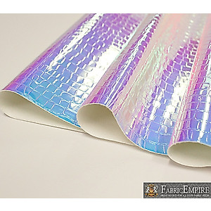 Fabric Empire Vinyl Upholstery Embossed Crocodile Holographic Glossy Fabric Light Blue 54" Wide Sold by The Yard