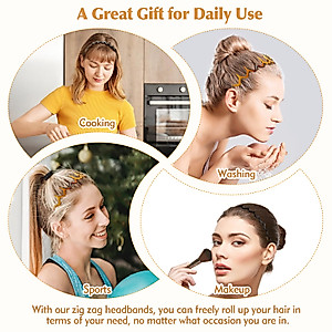 NONENDU Zig Zag Headbands Classic 90s Plastic Headband with Teeth Wavy Comb Headbands for Women Men, Shark Tooth Headband & Hair Band (2 Black + 2 Brown, Pack of 4)