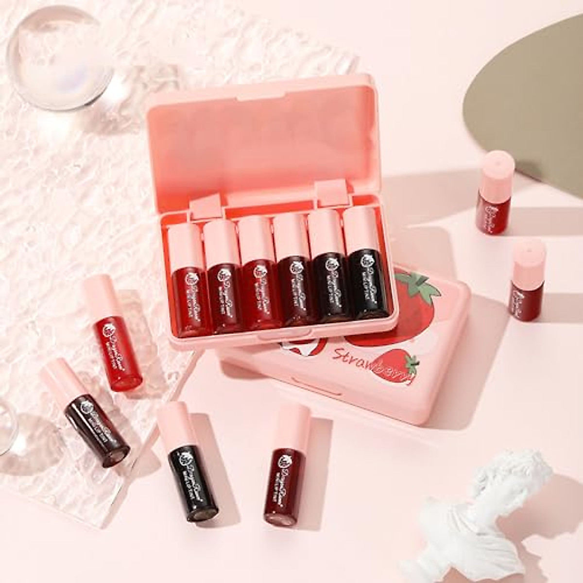 ZARICS 6 Colors Lip Tint Stain Set, Korean Lip Gloss Matte Velvet Lip Stain Plumping Mini Liquid Lipstick, Multi-use Lip and Cheek Tint, Non-Stick Cup, Long lasting Waterproof Lip Tint Makeup