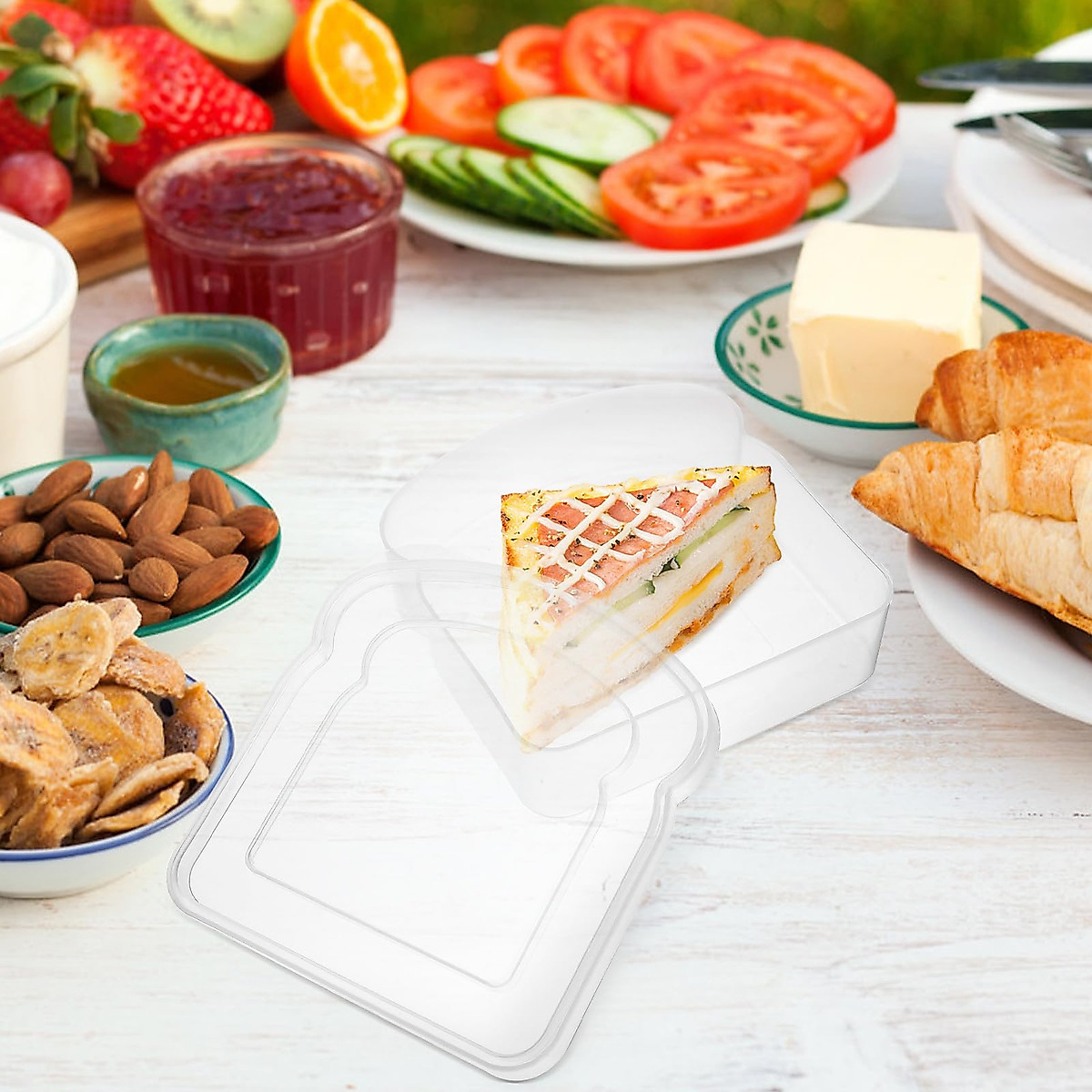 WRITWAA 5PCS Clear Sandwich Container Set, Toast Shape Meal Prep Storage Box with Lids, Ideal for Lunch Boxes & Snack Organization