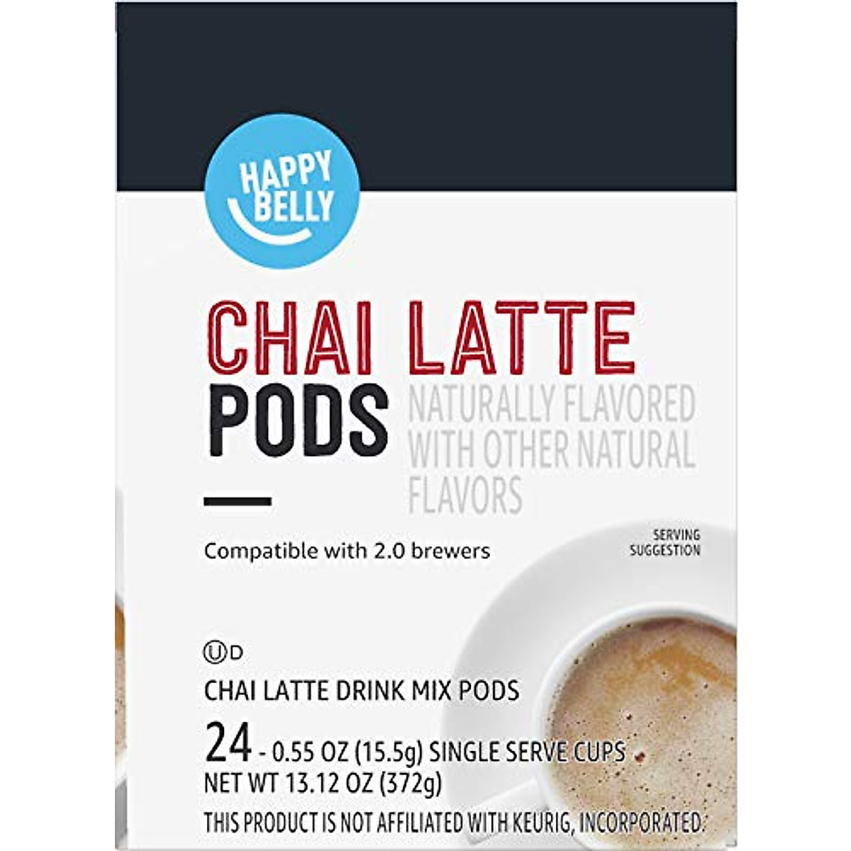 Amazon Brand - Happy Belly Tea Pods Compatible with 2.0 K-Cup Brewers, Chai Latte, 24 Count, Pack of 1 (Previously Solimo)