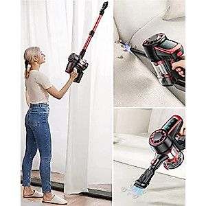 WLUPEL Cordless Vacuum Cleaner, 250W Stick Vacuum Cleaner with 30KPA Powerful Suction, Lightweight Handheld Vacuum LED Display for Carpet and Floor, Pet Hair (Hero 8-Red)