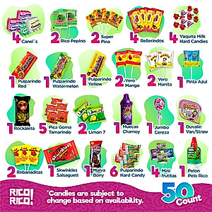 RICO RICO Mexican Candy 50 pcs - Dulces Mexicanos Surtidos, Mexican Snacks, Mexican Candies, Sweet and Spicy Candy Assortment Mix by RICO RICO