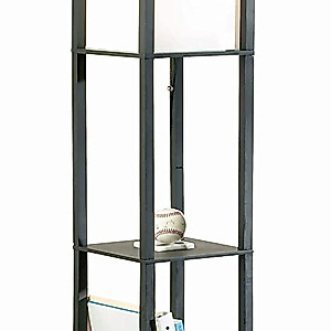 Catalina Lighting 17559-011 Modern Faux Wood Floor Lamp with Shelves and Ivory Linen Shade, 63", Classic Black