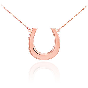 14k Rose Gold Lucky Horseshoe Pendant Necklace, 16"