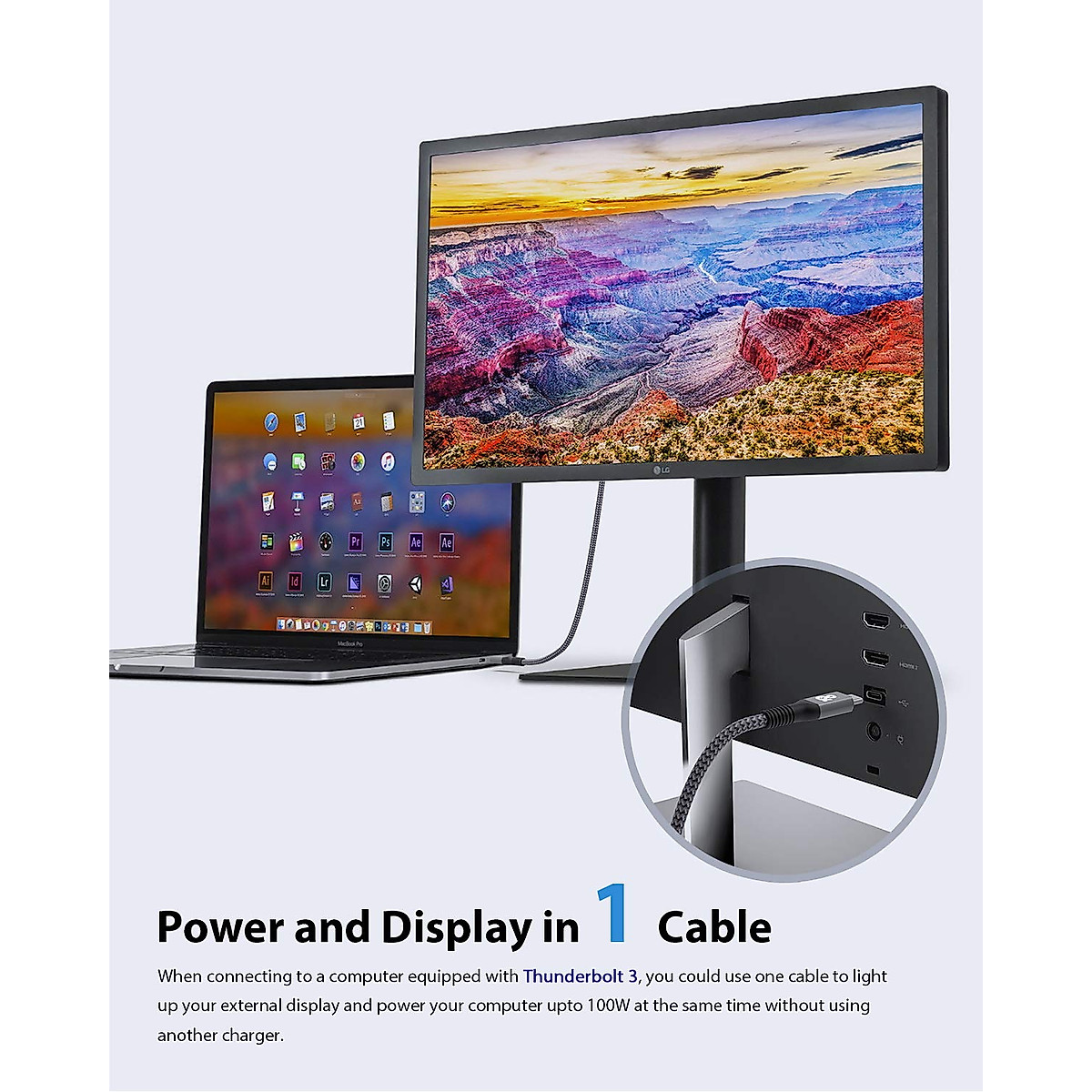 ANDNOVA USB C to USB C 3.1 Gen 2 Cable (100W 5A 20Gbps-3.3Ft) USB C Video Cable, Type C Fast Charging Compatible with iPhone 16 MacBook Air Pro M1 Pro Max, 4k 60Hz 2k 165/144/120Hz Display Monitor