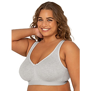 Fruit of the Loom Women's Plus Size Wireless Cotton Bra, Heather Grey, 40G