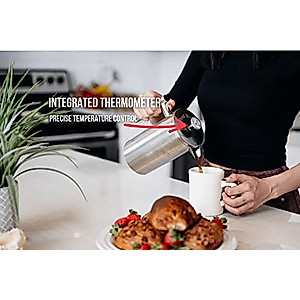 Barista Warrior French Press with Thermometer - Insulated Coffee Press - Stainless Steel French Press Coffee Maker (1.0L | 34 fl oz) (White)