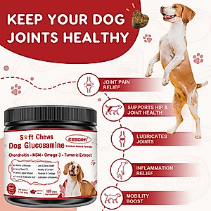 Glucosamine for Dogs, Joint Supplement for Dogs with Chondroitin, MSM, Omega-3, Turmeric and Vitamins for Pain Relief, Dog Joint Supplement with Calcium and Phosphorus for Bone Health, 120 Soft Chews