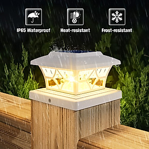 VOLISUN Solar Post Cap Lights Outdoor, Solar Powered Fence Post Cap Lights for 4x4 Vinyl/Wood Post, White Waterproof Solar Deck Post Lights 4Pack Cool/Warm for Garden Patio Porch...
